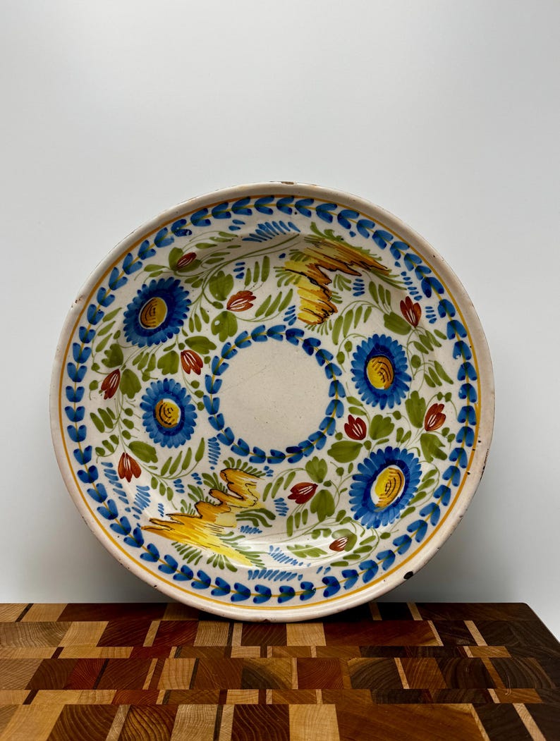 Antique French Faience Plate: Hand-painted Floral Folk Art, 12 Inch - Etsy