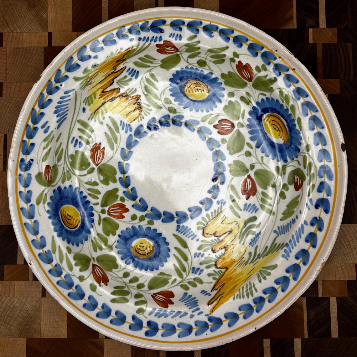 Antique French Faience Plate: Hand-painted Floral Folk Art, 12 Inch - Etsy