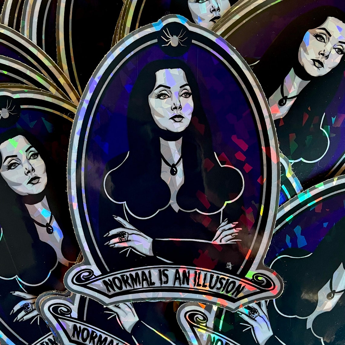 Normal is an Illusion Holographic-crystal Morticia Addams Sticker Goth ...