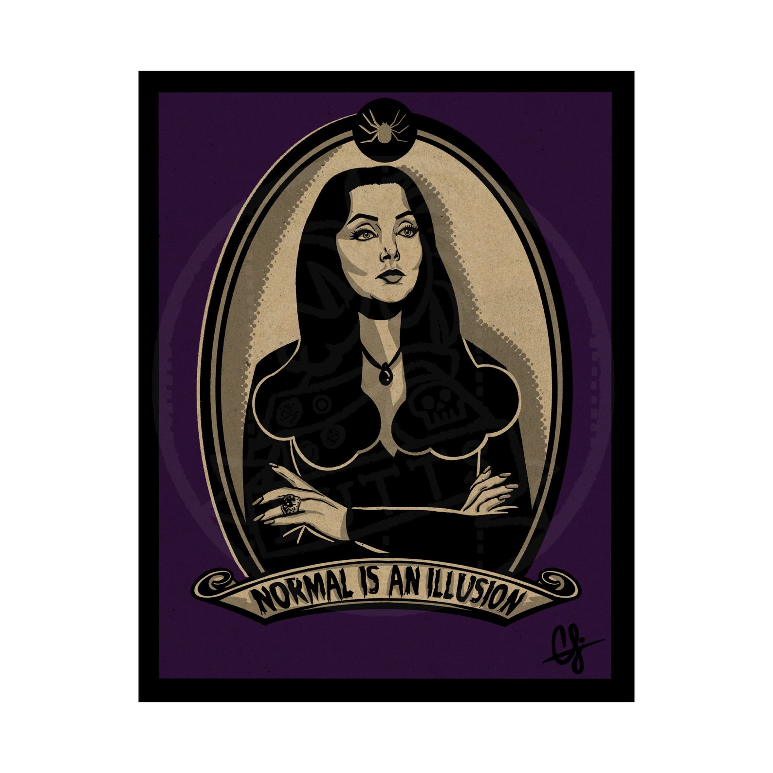 Morticia Addams Normal is an Illusion Art Print Weird Halloween Gomez ...