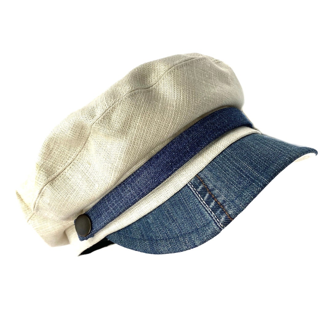 Xxl White Linen Sailor Cap, Big Size Natural Linen Sailor Cap Denim ...