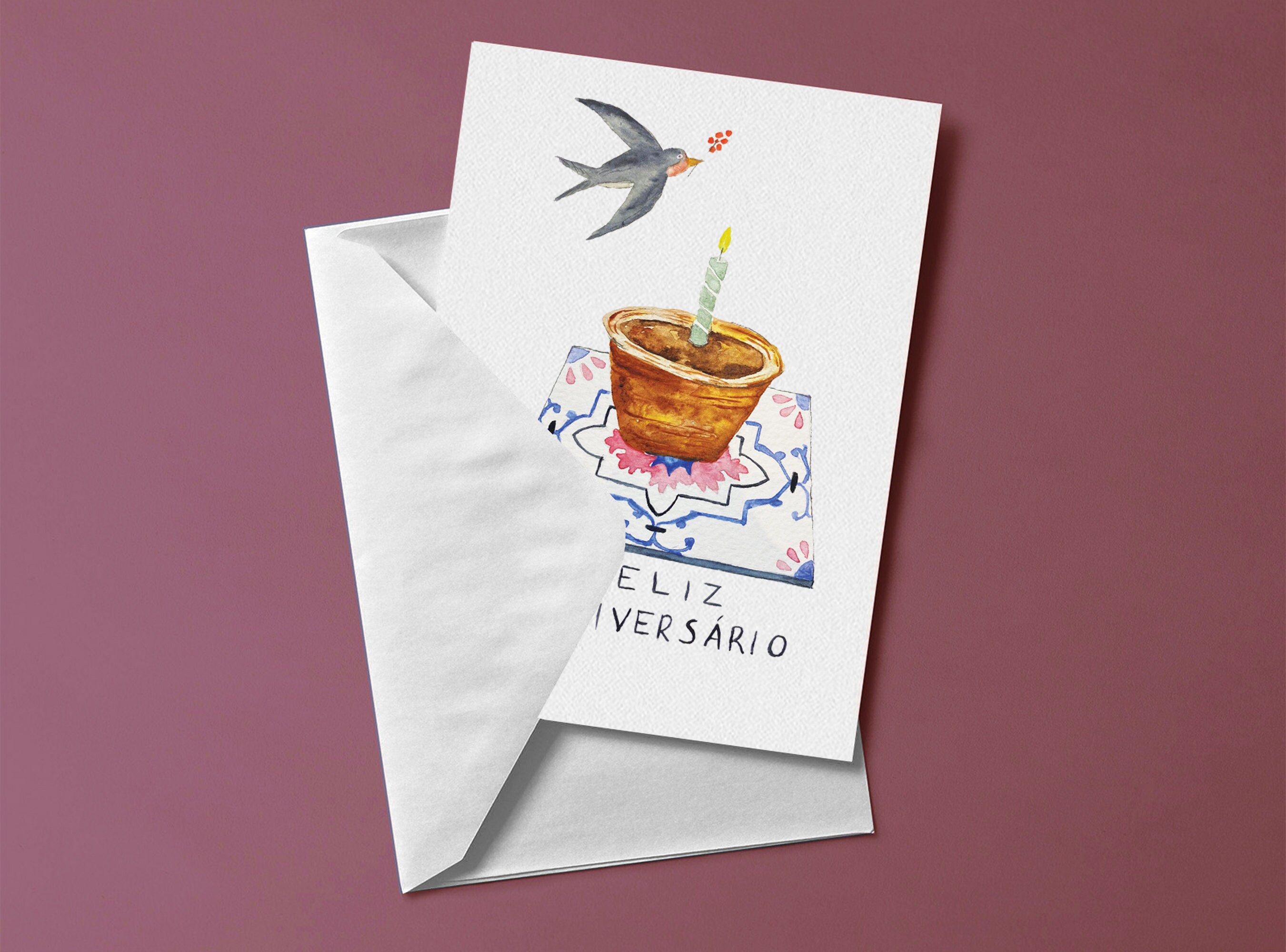 Portuguese Birthday Card / Handmade Watercolor Postcards / Azulejo ...