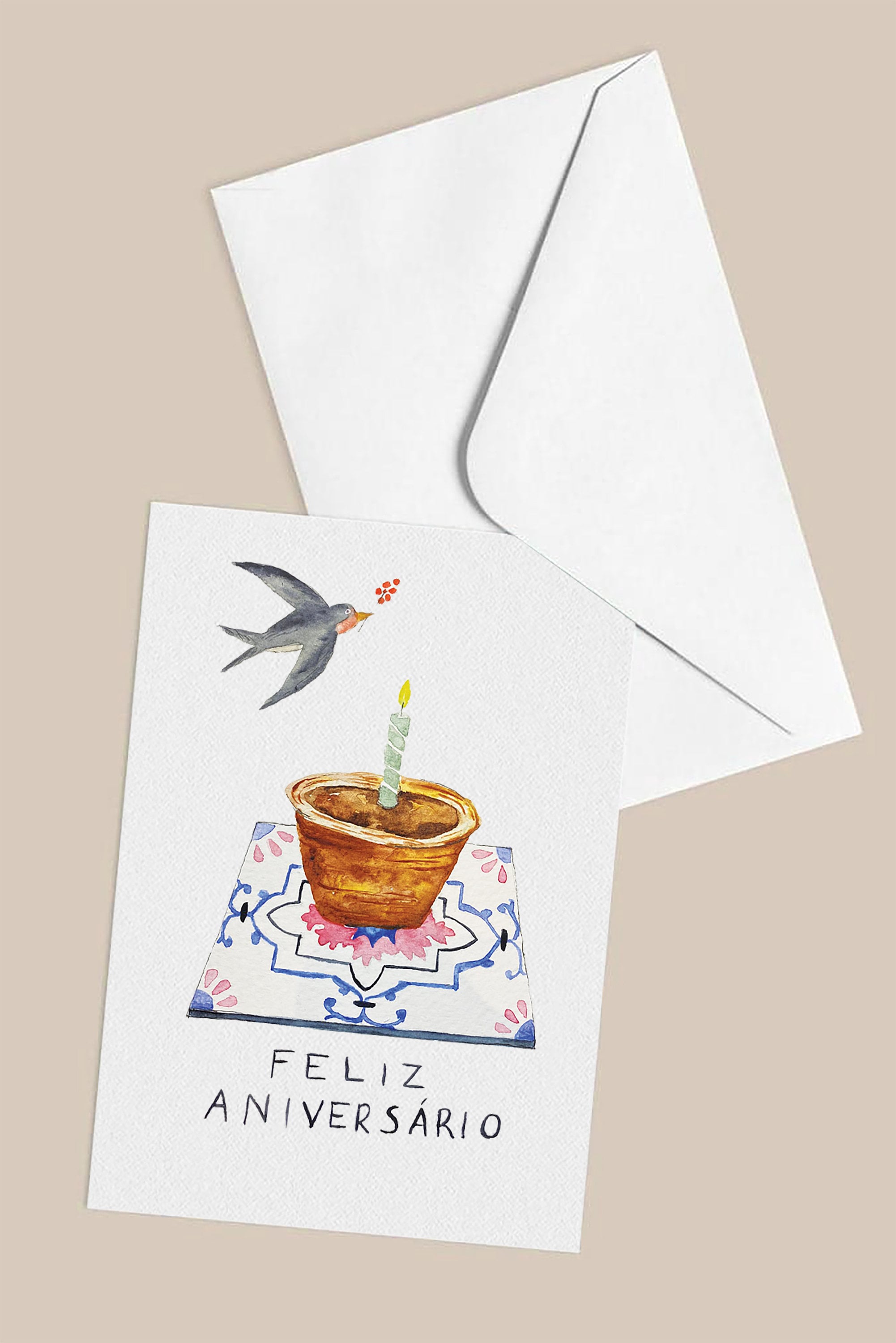 Portuguese Birthday Card / Handmade Watercolor Postcards / Azulejo ...