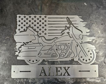 Personalized Motorcycle Wood Flag, American Flag, Gift for Biker ...