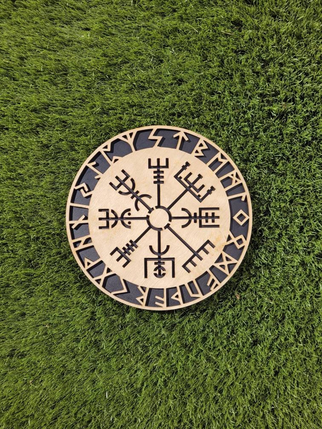Viking Runic Compass Wood Sign | Vegvísir Wood Wall Art | Archway ...
