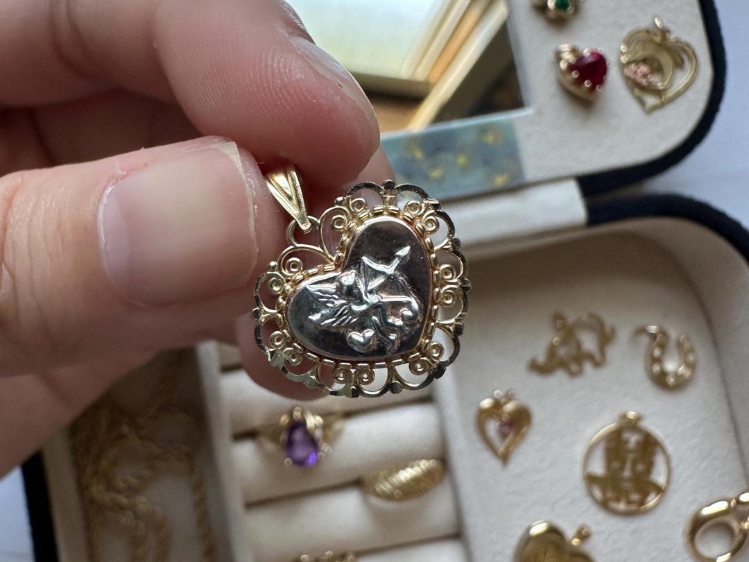 Solid Gold Tricolor Coquette Angel Heart Pendant | 14k - Etsy