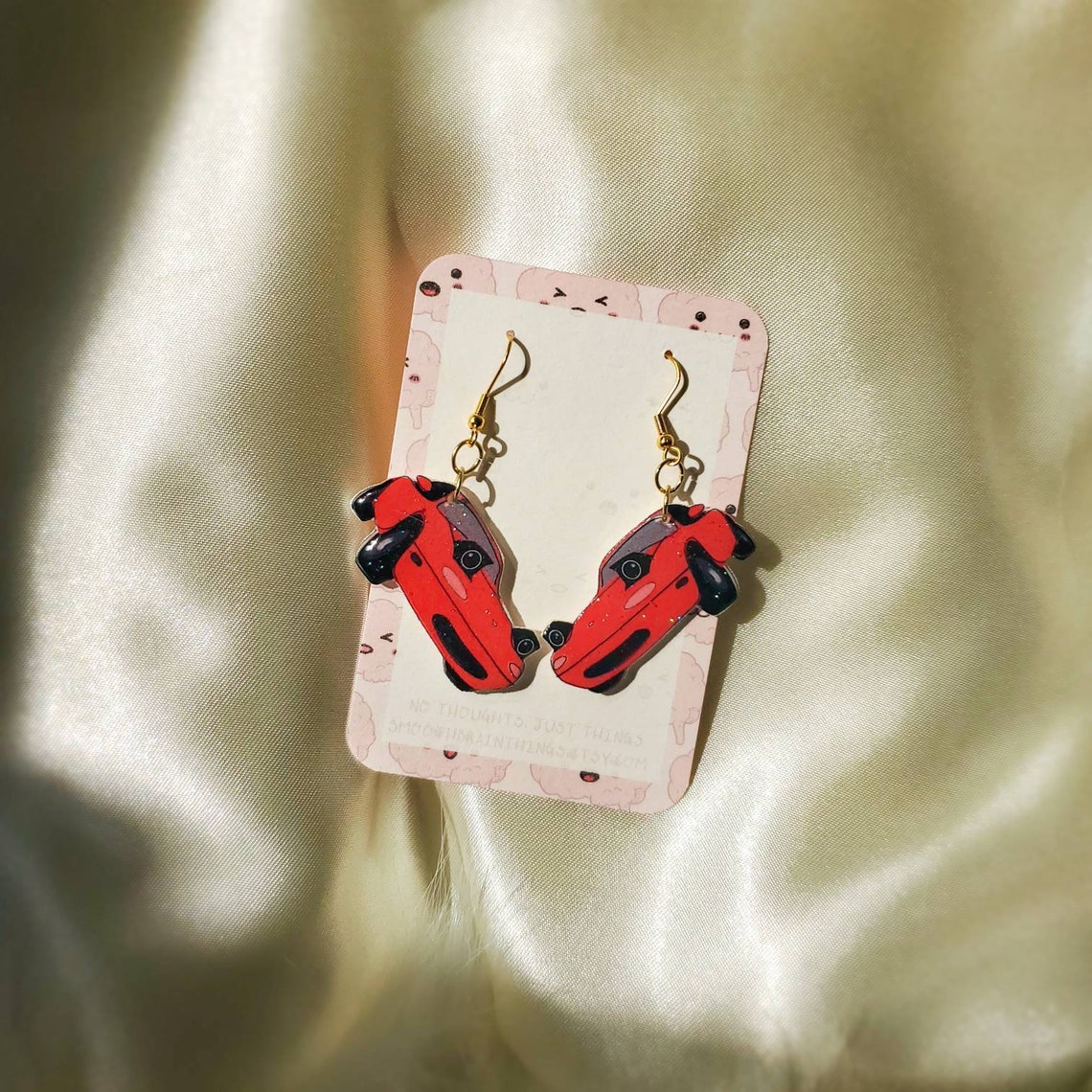 HANDMADE Blushing Miata Car Earrings Red Gold Plated Hooks | Etsy
