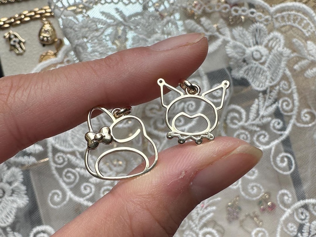 Solid Gold Japanese Kawaii Black Pink Melody Bunny Character Pendant ...