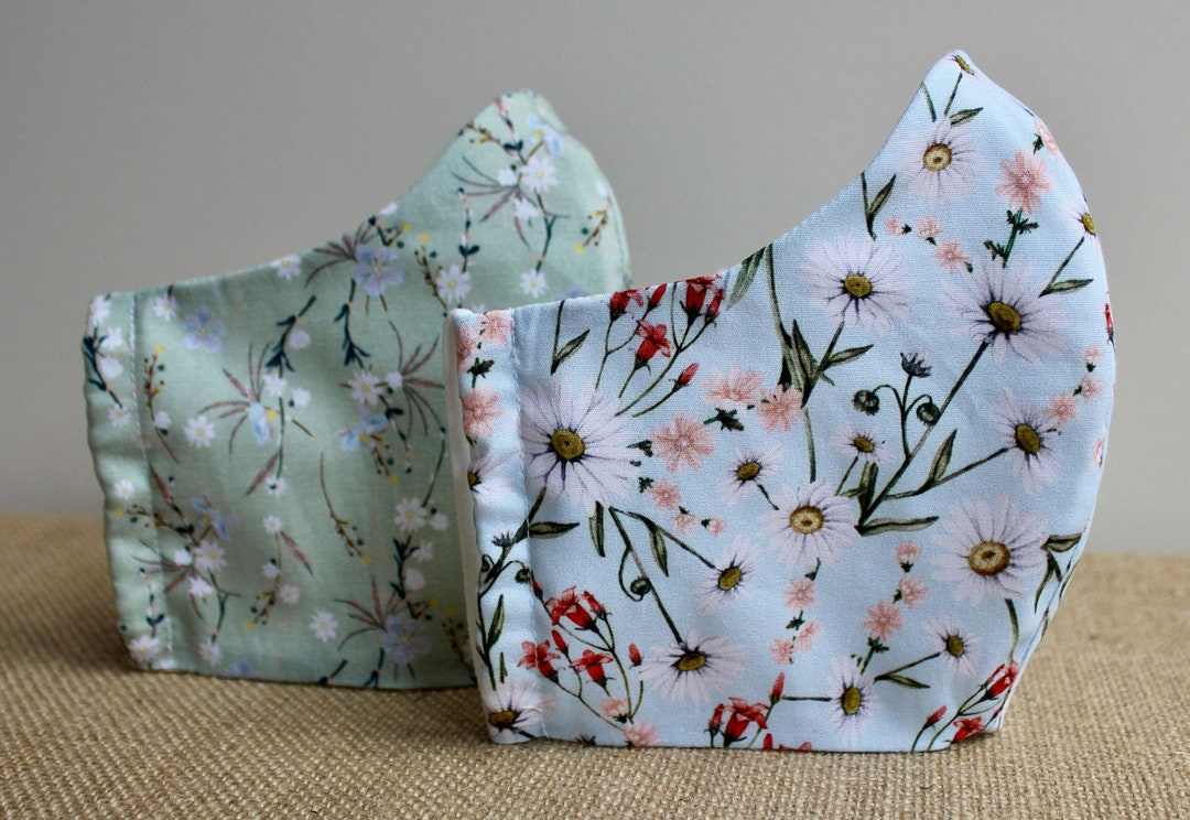 Floral Face Masks 3 Sizes Soft Comfortable 100% Cotton 3 Layers Eco ...