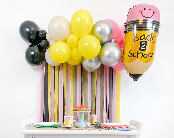 4' "pencil" Back to School Balloon & Streamer Backdrop Kit || First Day ...