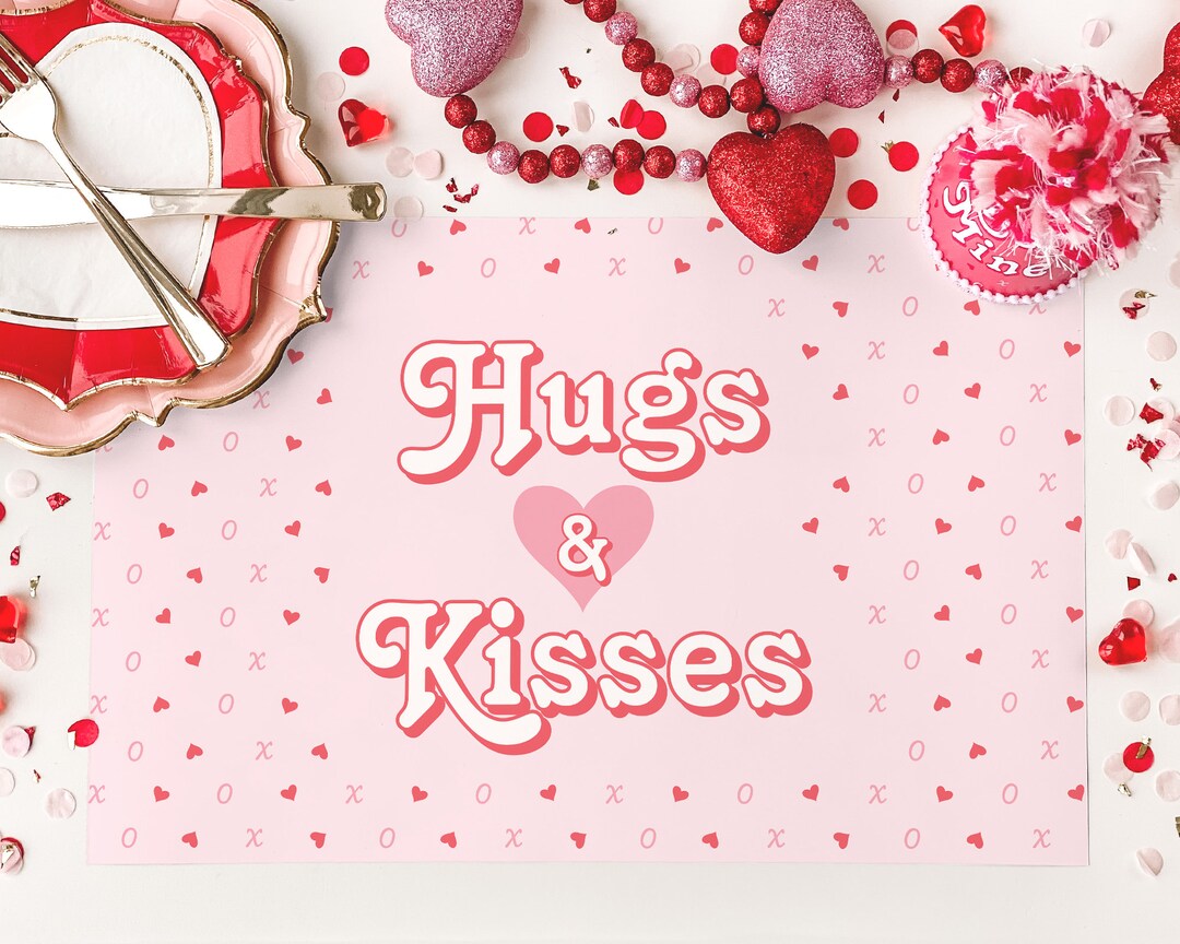 Hugs & Kisses Valentine's Day Coloring Placemat Valentine Coloring Page ...