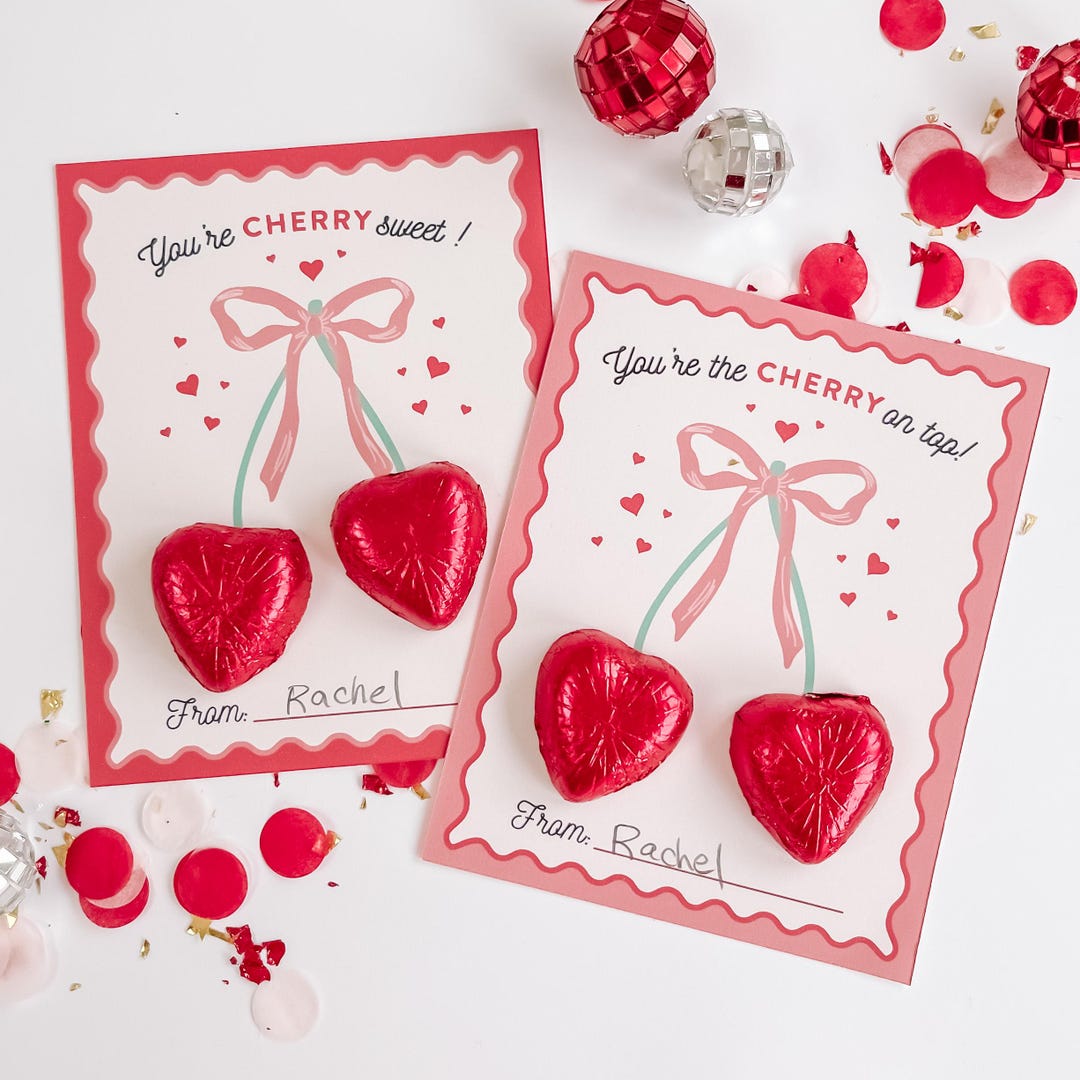Bows & Cherries Valentine's Day Cards || Cherry Valentine Printables ...