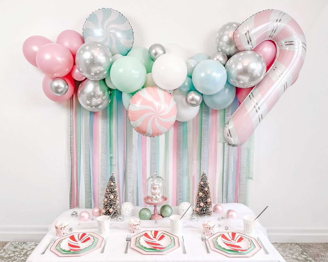 6' Land of Sweets Balloon & Streamer Backdrop Kit || Pastel Christmas ...