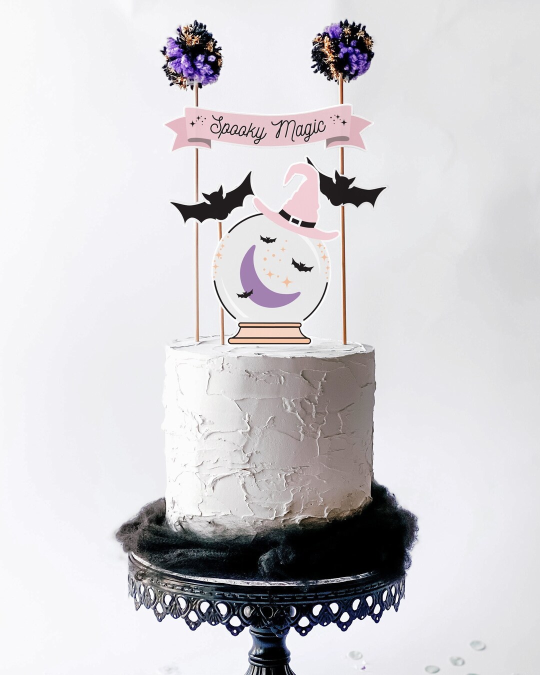 Spooky Magic Cake Topper Printable Pink Halloween Cake Topper Bats ...