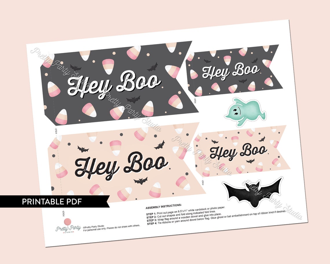 Hey Boo Halloween Pennant Flag || Printable Boo Basket Flag ...