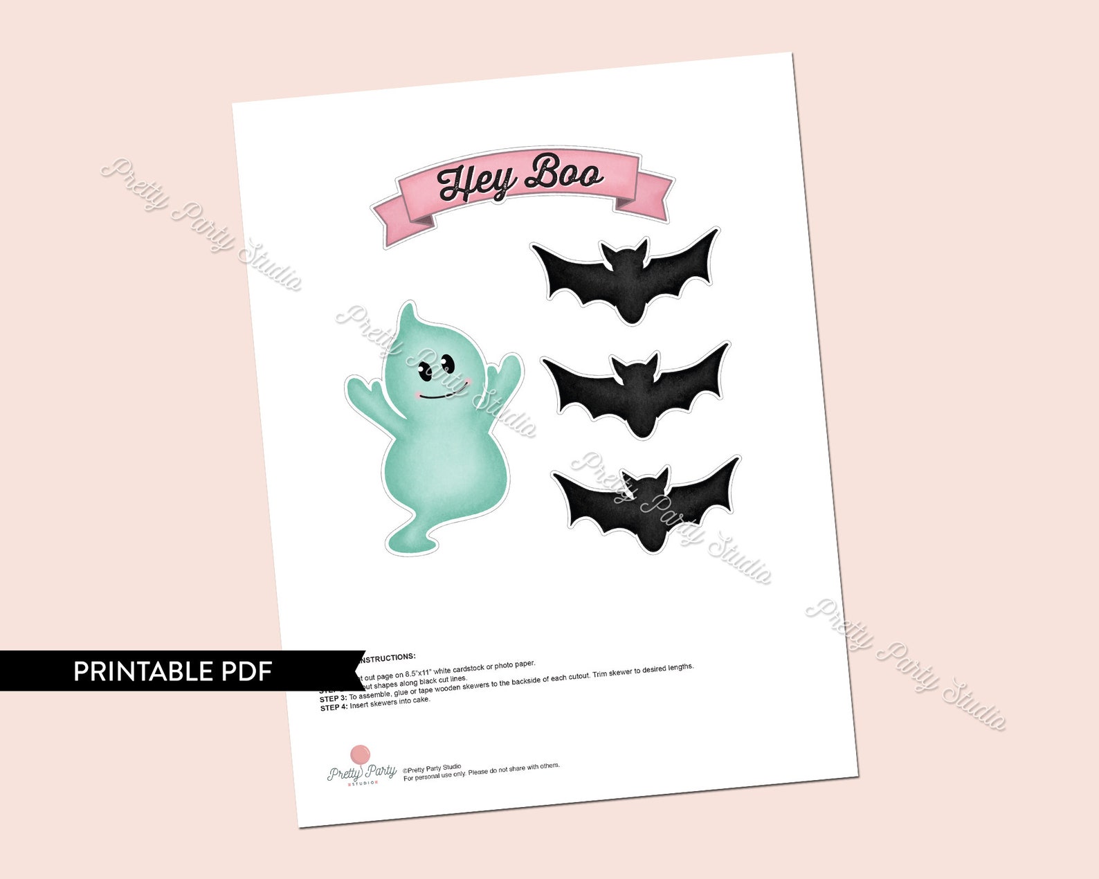 Hey Boo Cake Topper || Printable Halloween Cake Topper || Bats & Ghost ...