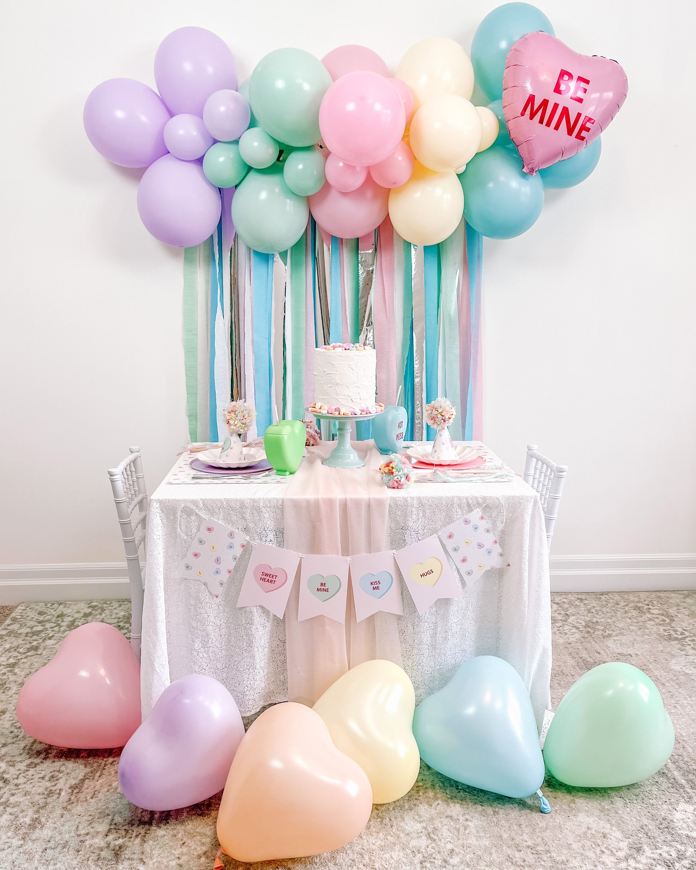 4' Conversation Hearts Balloon & Streamer Backdrop Kit | Etsy