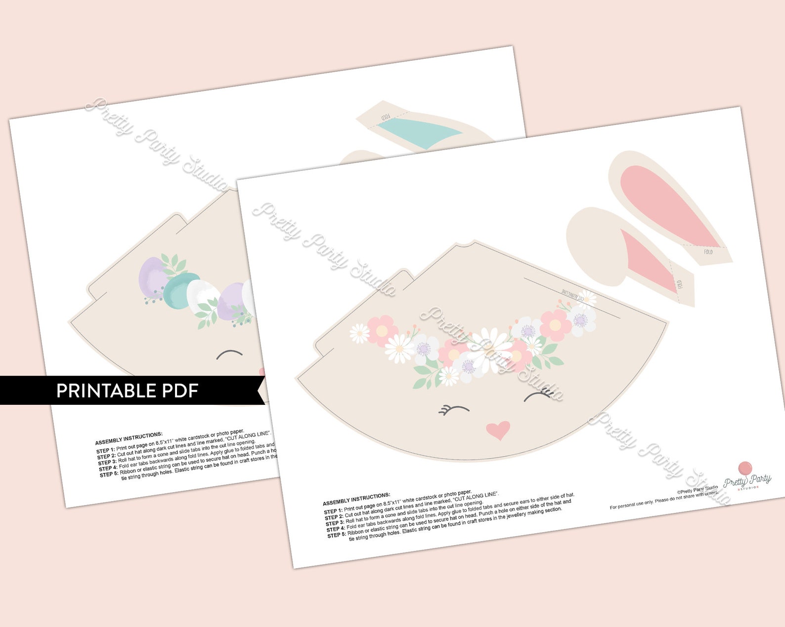 Easter Bunny Party Hats Printable Bunny Ears Kid's | Etsy