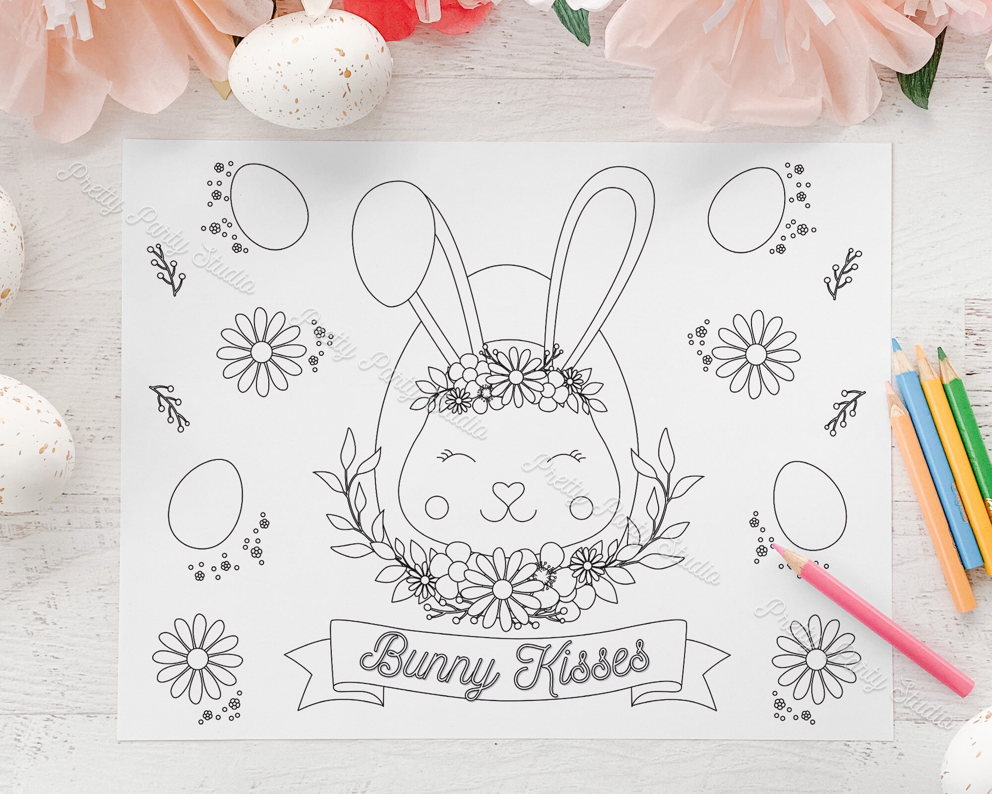 Easter Coloring Pages || Bunny Kisses & Easter Wishes || Printable ...
