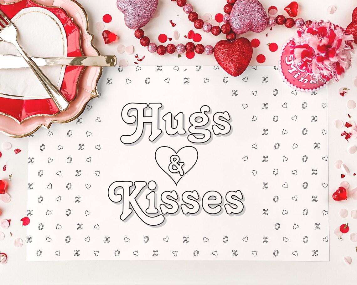 Hugs & Kisses Valentine's Day Coloring Placemat | Etsy