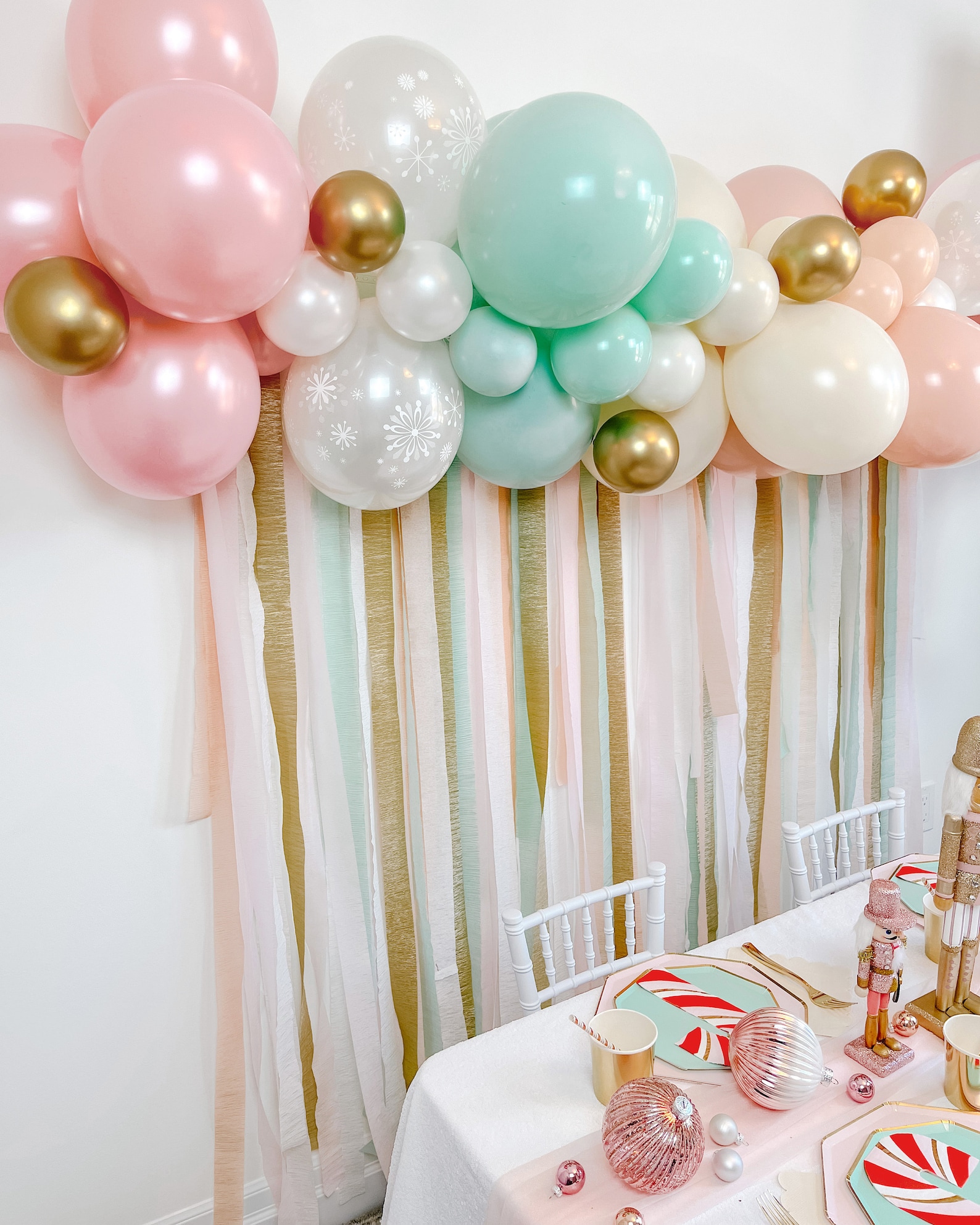 6' Pastel Nutcracker Balloon & Streamer Backdrop Kit || Pink Christmas ...