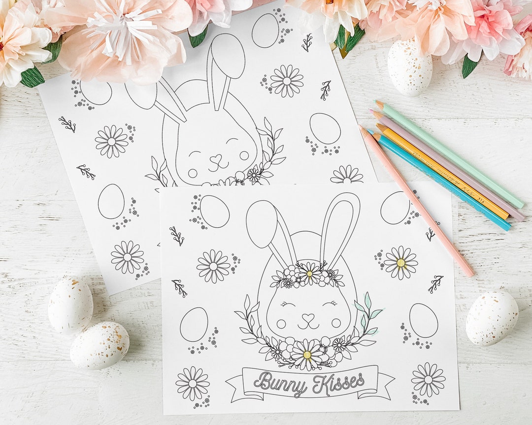 Easter Coloring Pages || Bunny Kisses & Easter Wishes || Printable ...