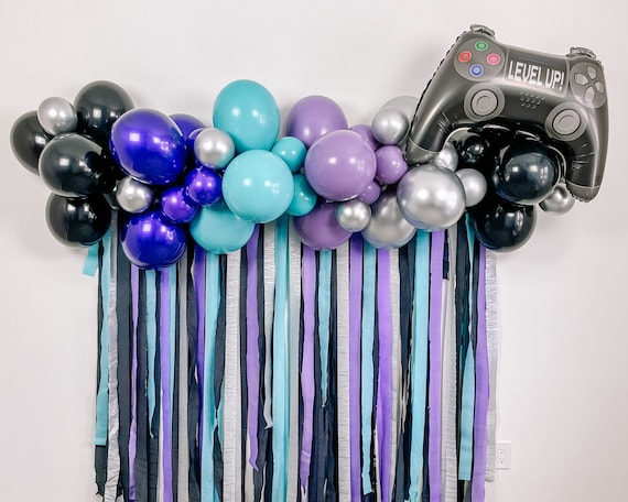6' Gamer Balloon & Streamer Backdrop Kit || Black and Purple Balloon ... 6' Gamer Balloon & Streamer Backdrop Kit || Black and Purple Balloon ...