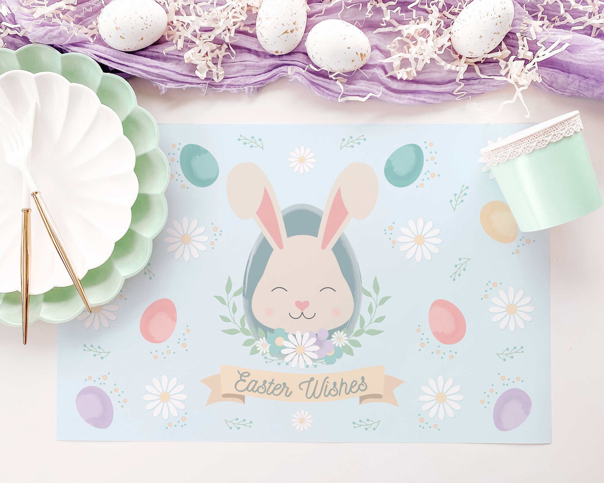 Bunny Kisses Easter Placemats || Easter Wishes Kids Placemat ...