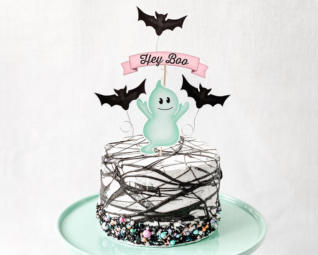 Hey Boo Cake Topper || Printable Halloween Cake Topper || Bats & Ghost ...
