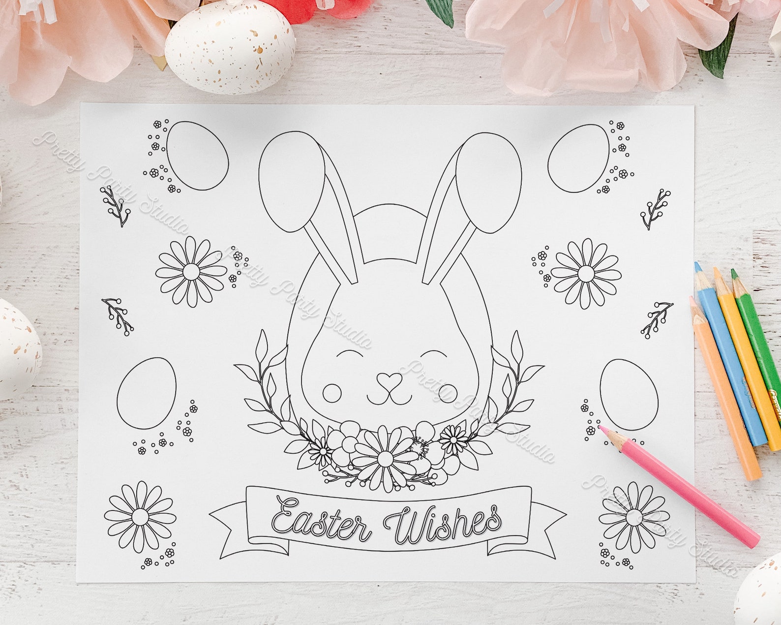 Easter Coloring Pages || Bunny Kisses & Easter Wishes || Printable ...