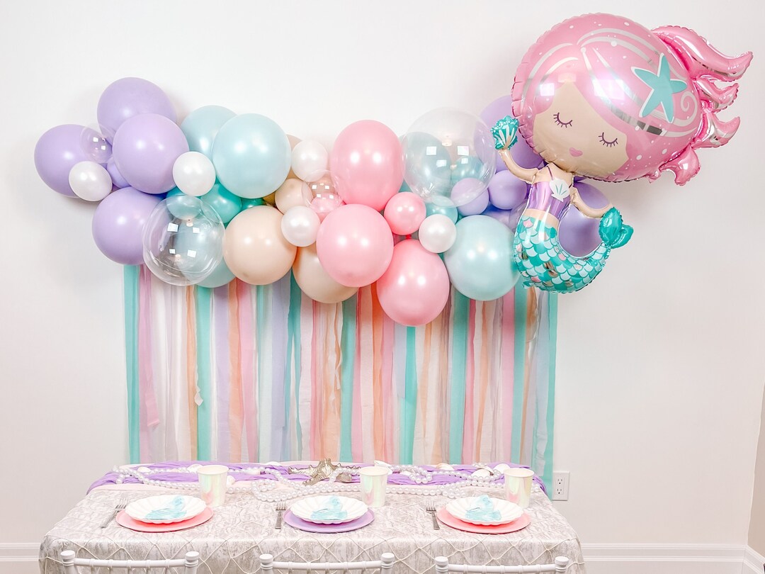 6' Pastel Mermaid Balloon Garland & Streamer Backdrop Kit || Mermaid ...
