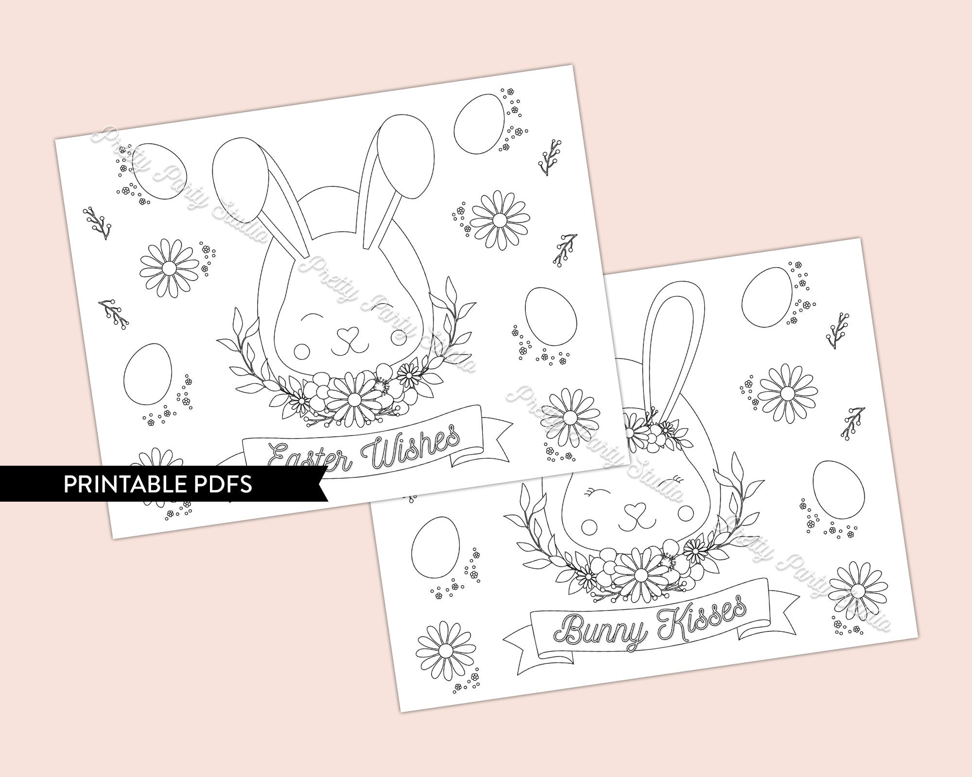 Easter Coloring Pages Bunny Kisses & Easter Wishes | Etsy