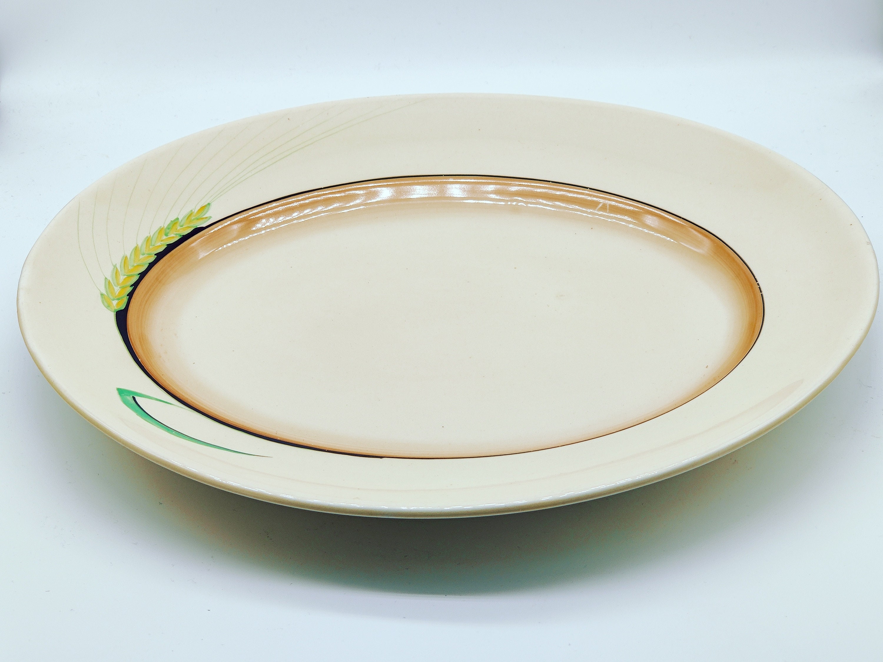 CLARICE CLIFF OVAL Luxury Art Deco Wheatear Hone Glaze Plate Mega Rare ...
