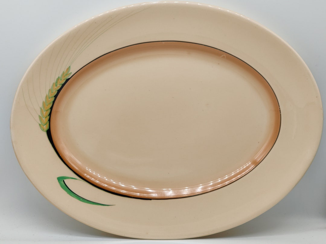 CLARICE CLIFF OVAL Luxury Art Deco Wheatear Hone Glaze Plate Mega Rare ...