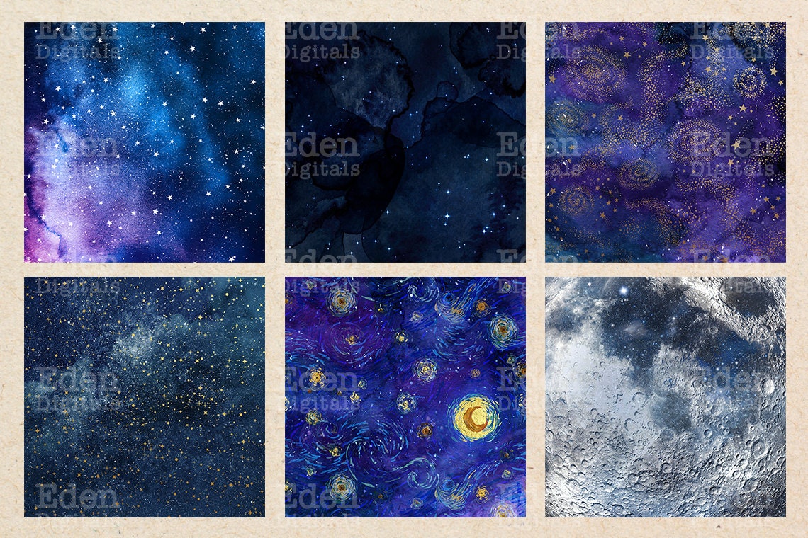 Celestial Starry Night Digital Papers, Cosmic Galaxy Background, Star ...