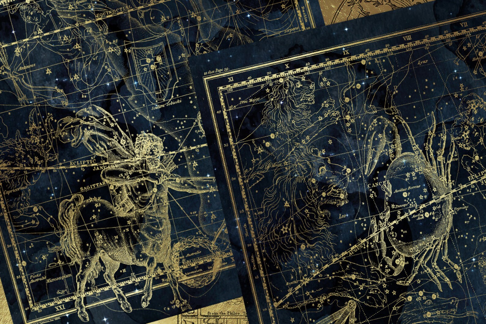 199 Year Old Zodiac Atlas Maps, 30 Digital Papers, Astrology, Celestial ...