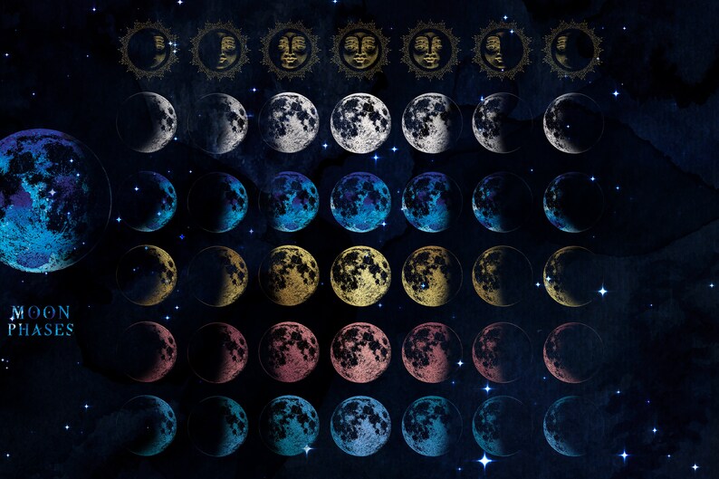 Moon Phases Clipart, PNG Format, Multiple Coloured Moons (inc. 3 ...
