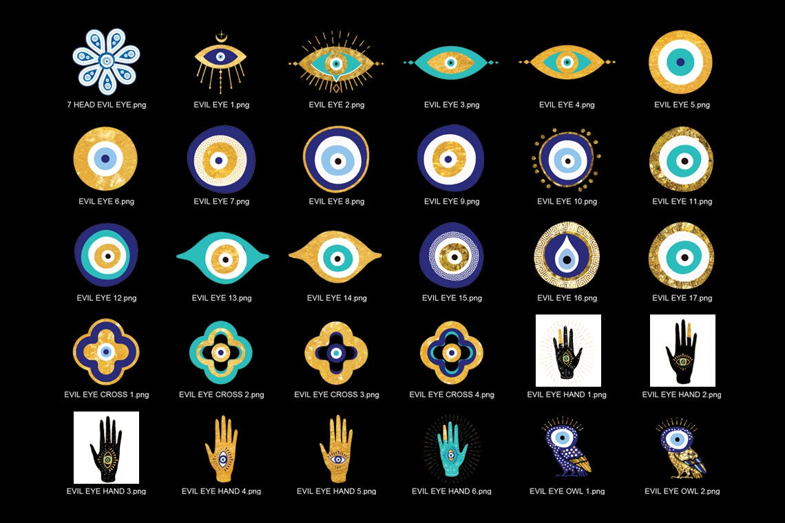 Evil Eye Clipart Bundle, Gold Foil Greek Evil Eye, Third Eye, Hamsa ...