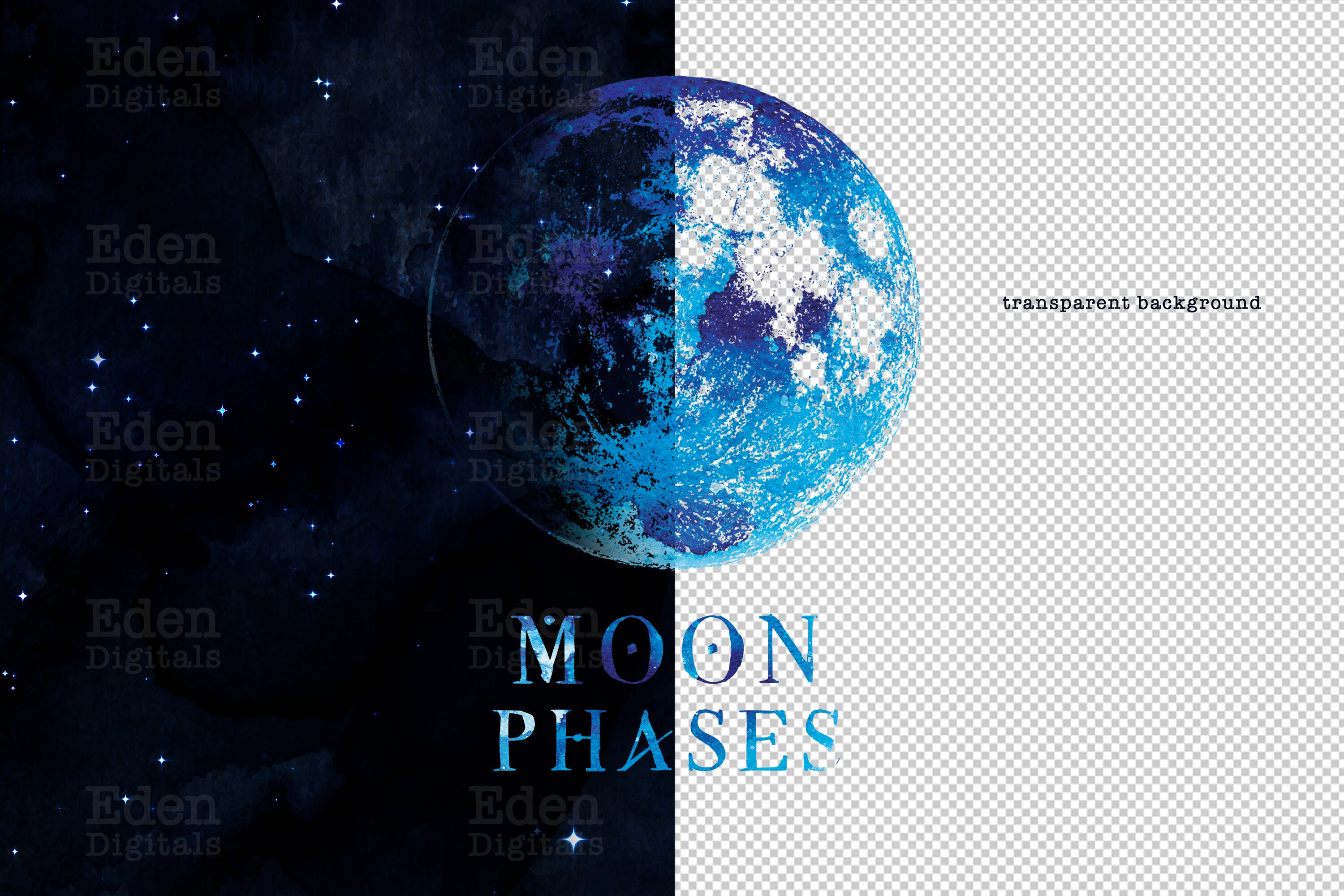 Moon Phases Clipart, PNG Format, Multiple Coloured Moons inc. 3 ...