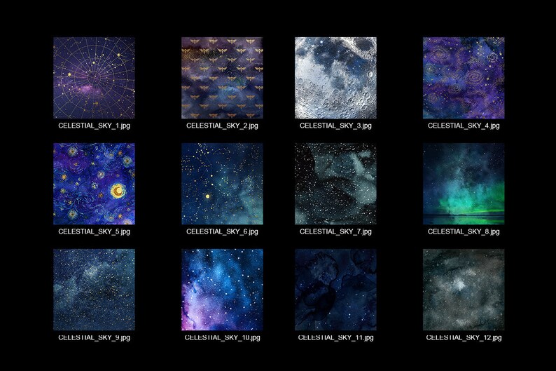 Celestial Starry Night Digital Papers, Cosmic Galaxy Background, Star ...