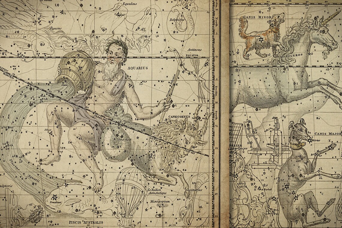 199 Year Old Zodiac Atlas Maps, 30 Digital Papers, Astrology, Celestial ...