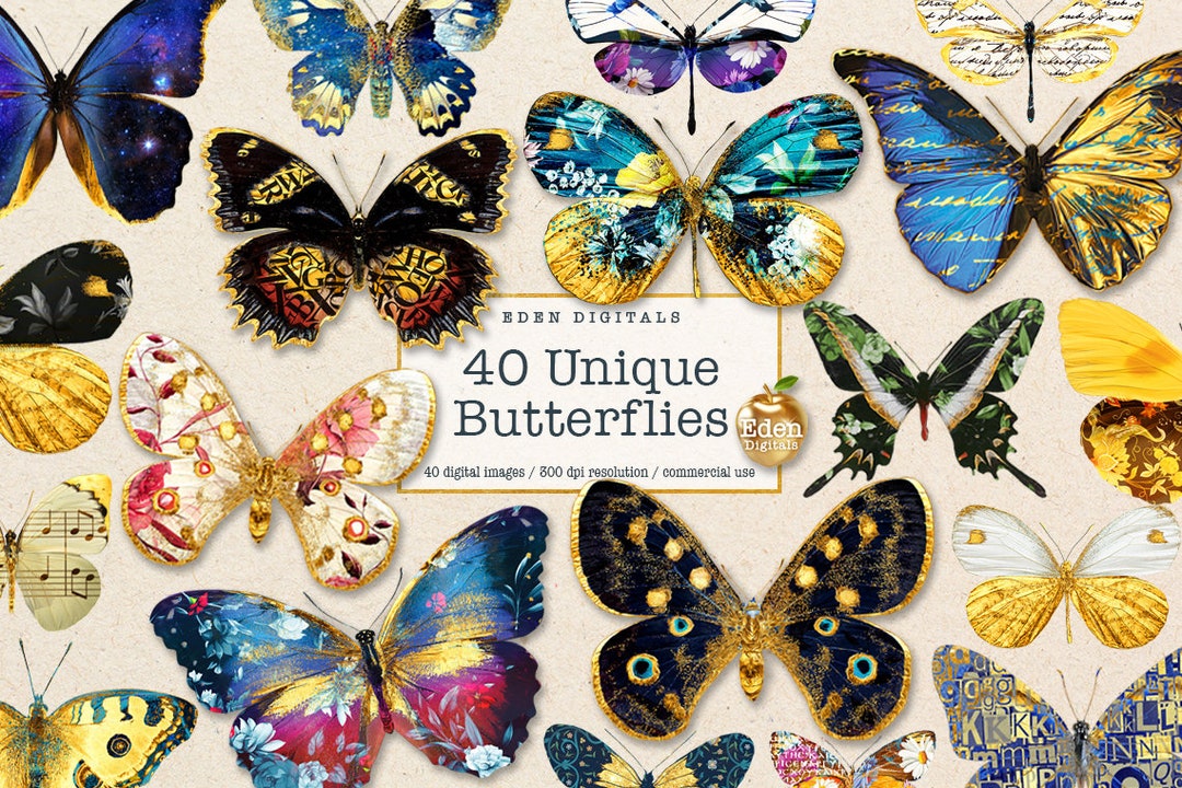 Gold Foil Butterfly Clipart Set, Klimt Style (PNG Graphics, Digital ...