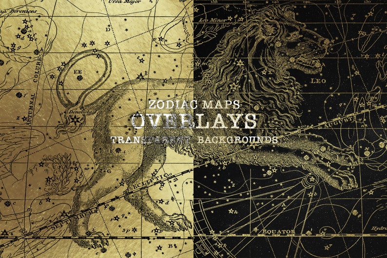 199 Year Old Zodiac Atlas Maps, 90! PNG Overlays, Clipart, Astrology ...