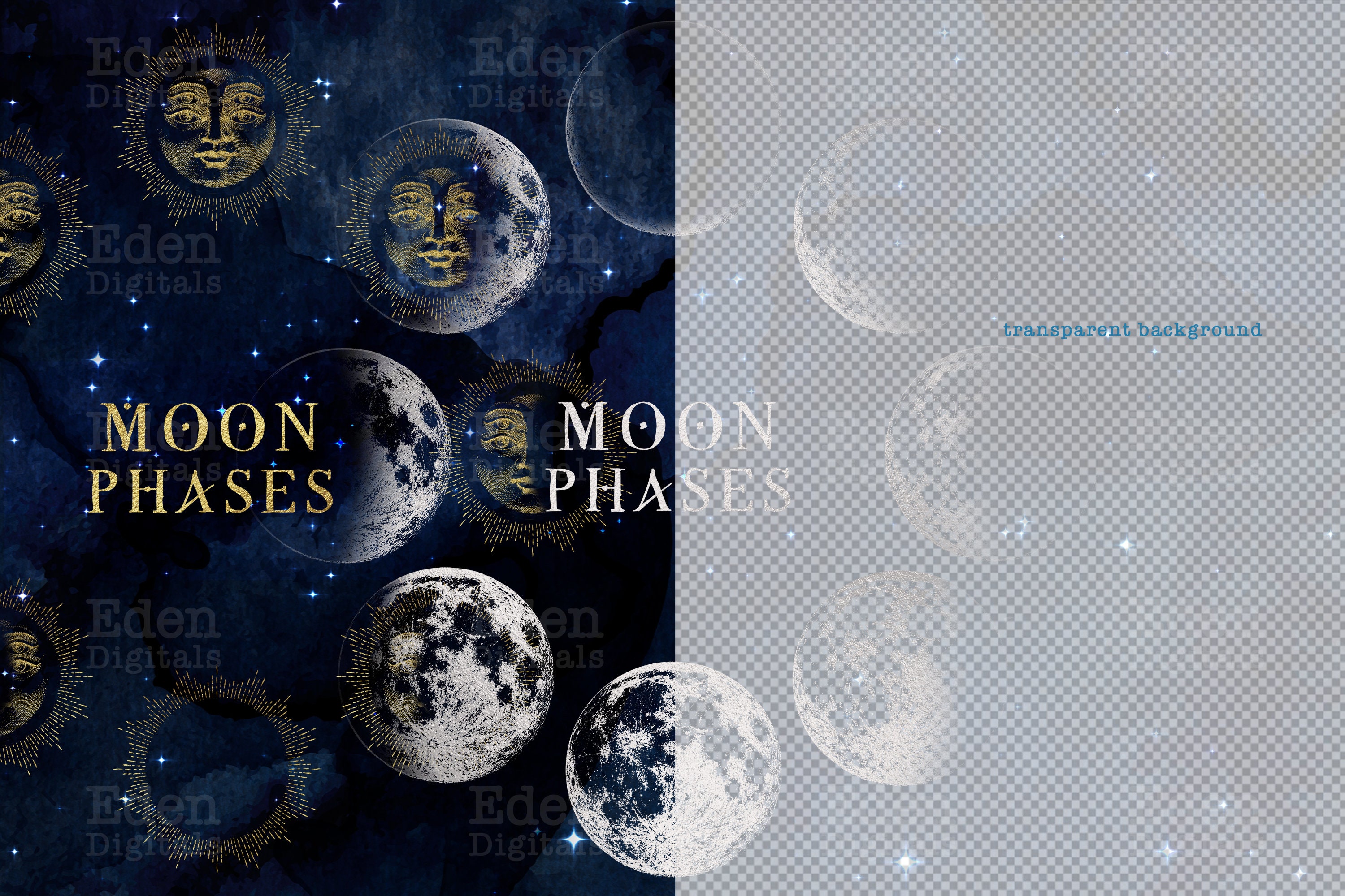 Moon Phases Clipart, PNG Format, Multiple Coloured Moons inc. 3 ...