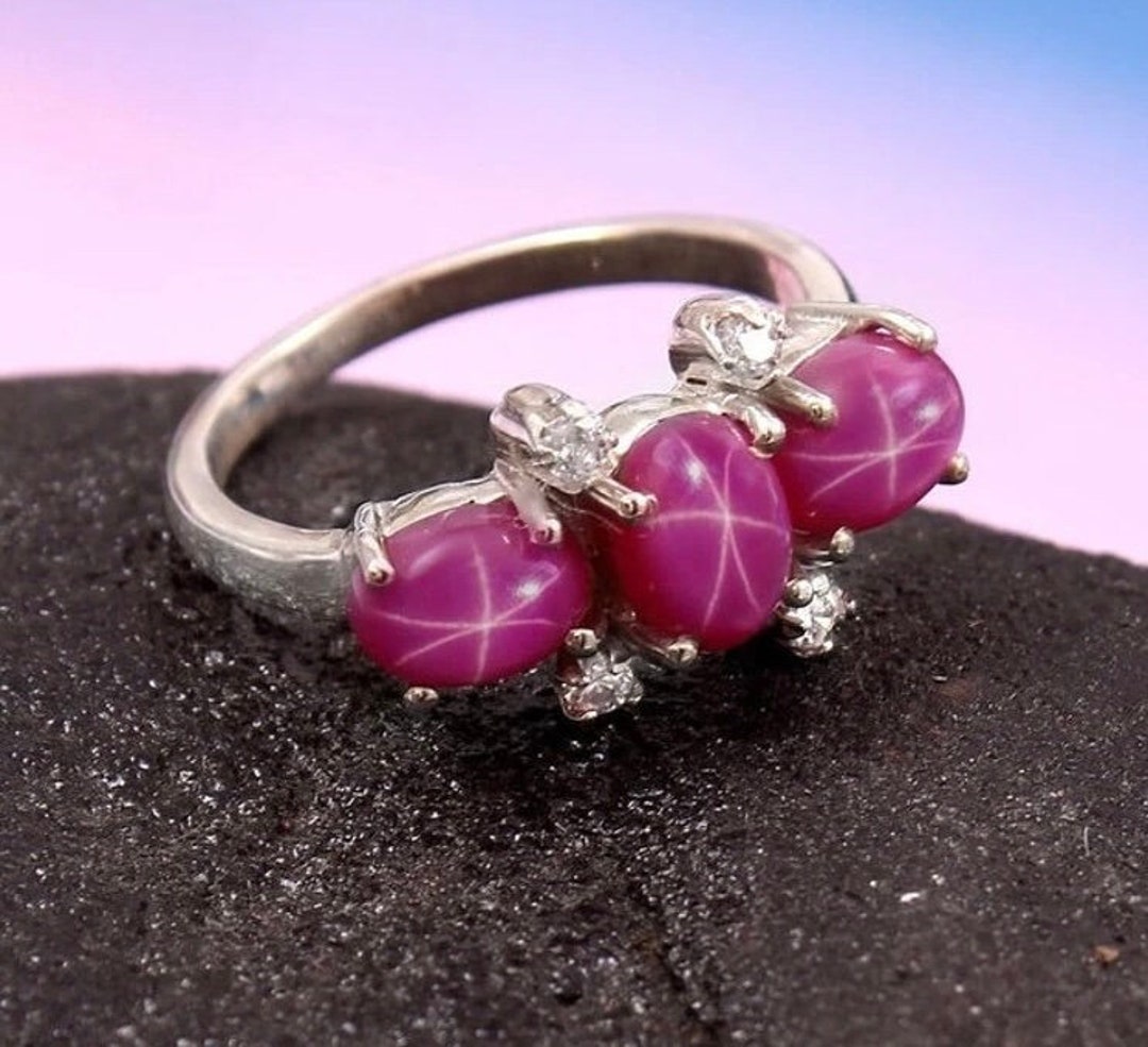 Pink Star Sapphire Ring, Engagement Ring, 925 Sterling Silver, Dainty ...