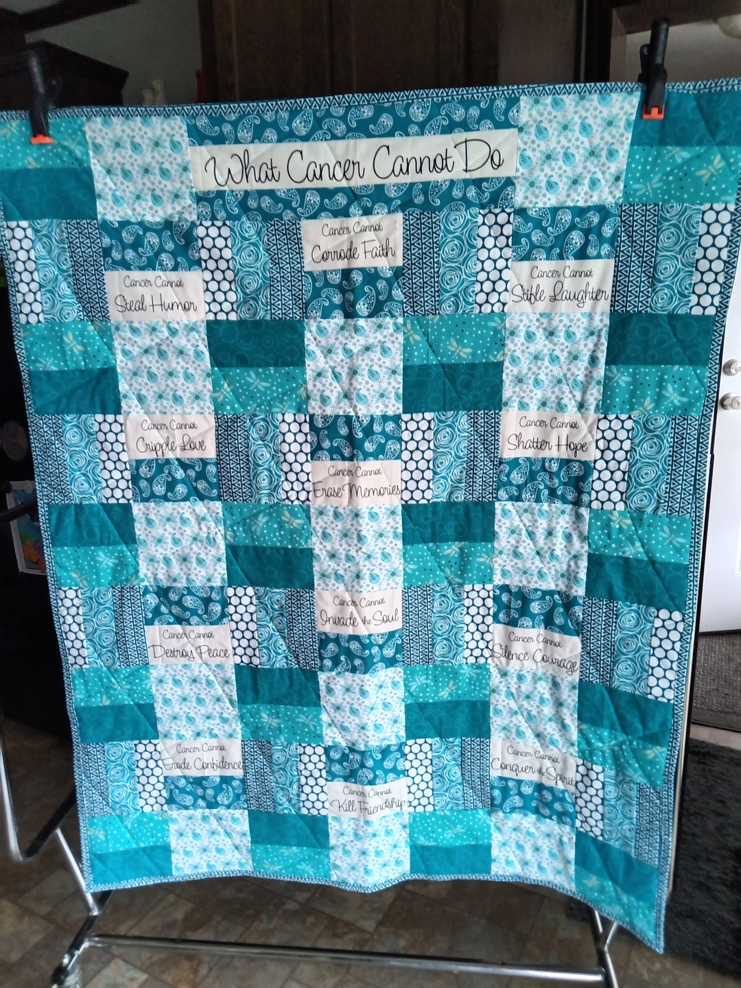 What Cancer Cannot Do Homemade dark Teal Throw Quilt - Etsy