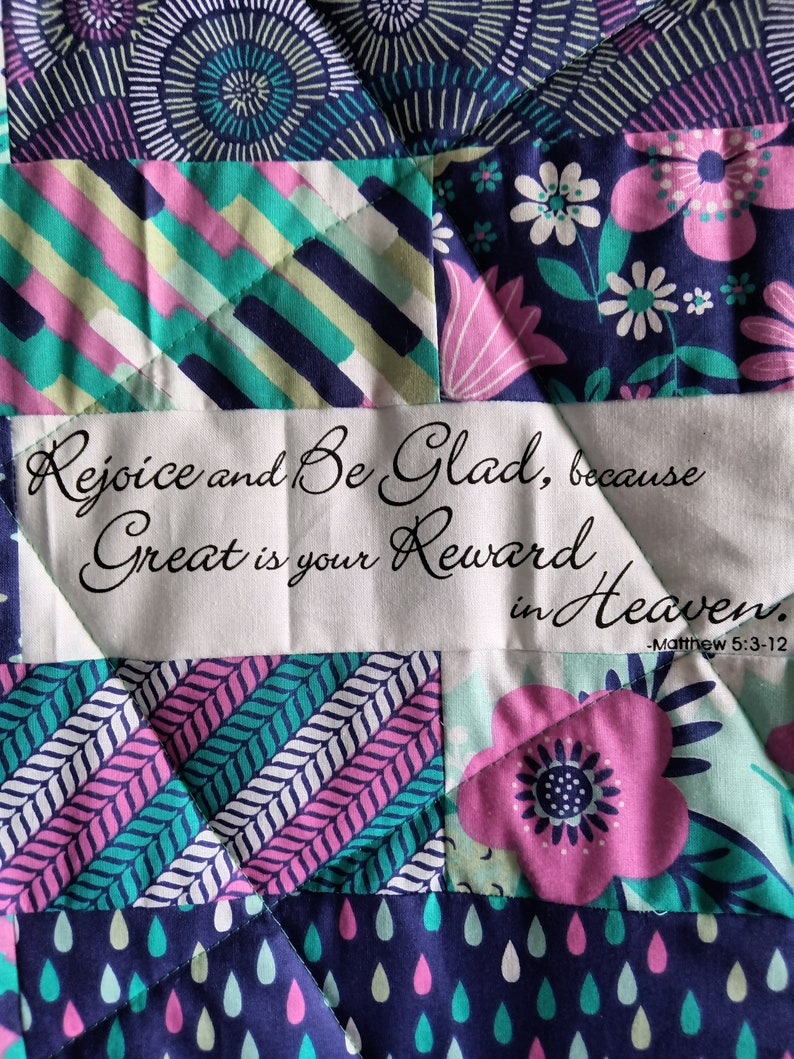 Beatitudes Bible Verses Homemade Throw Quilt (teal, Mauve, Blue) - Etsy