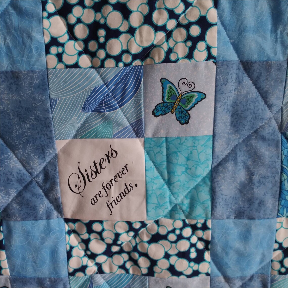 Sisters Homemade Throw Quilt (blue) - Etsy