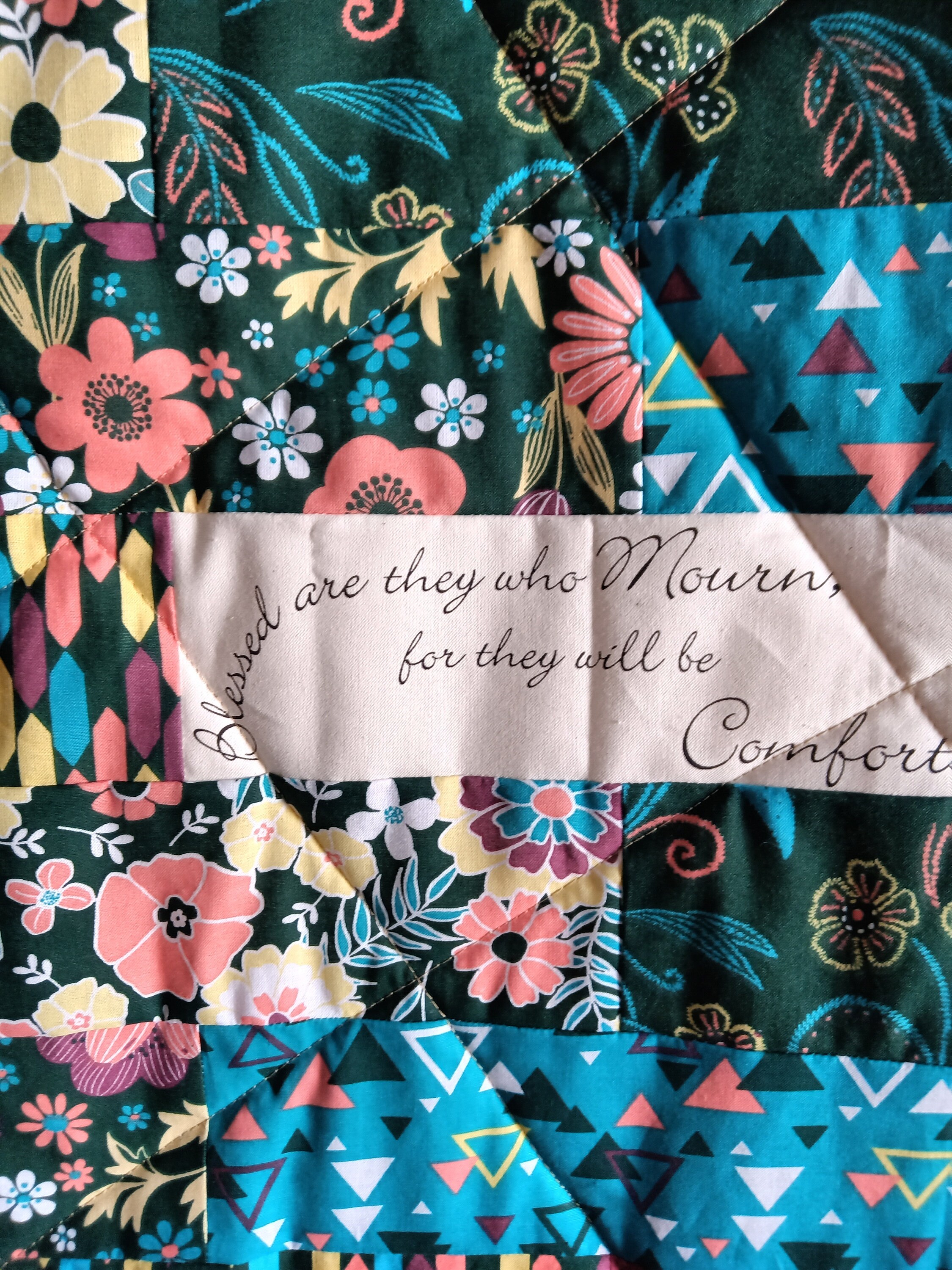 Beatitudes Bible Verses Homemade Throw Quilt (green, Yellow, Teal ...