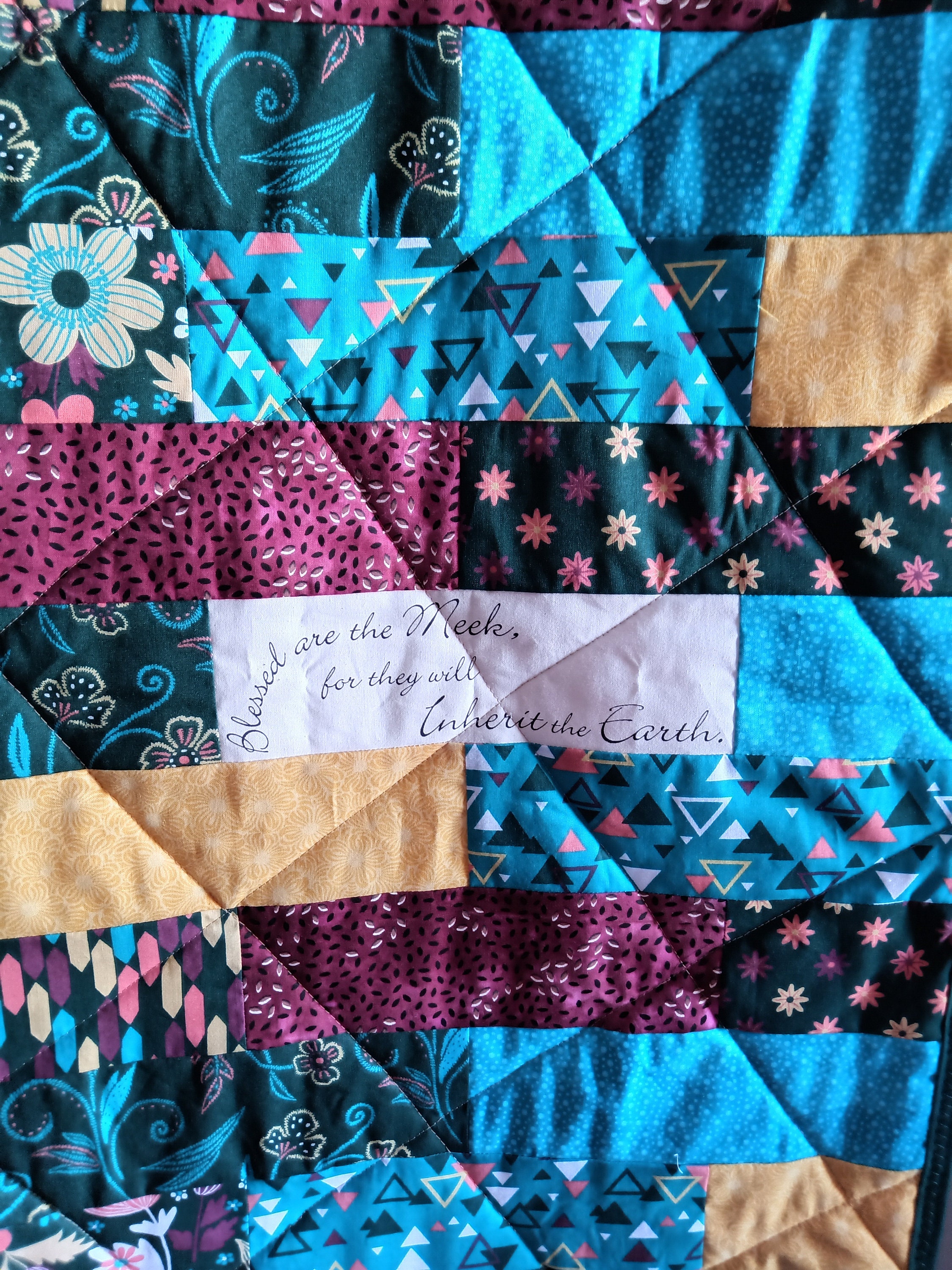 Beatitudes Bible Verses Homemade Throw Quilt (green, Yellow, Teal ...